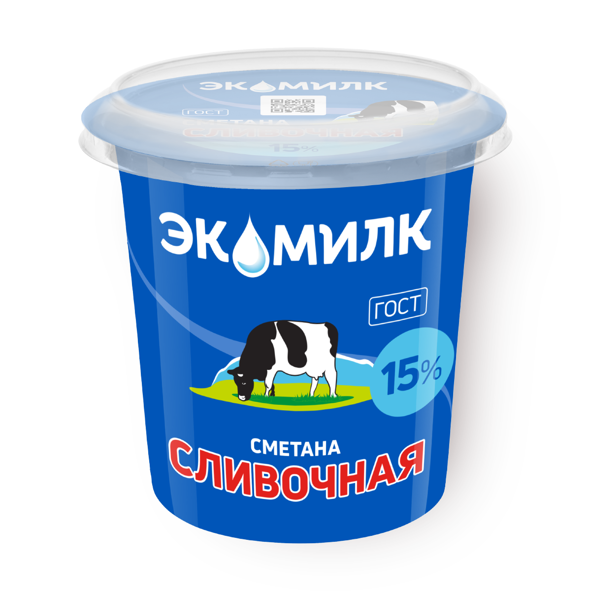 Сметана Экомилк "Сливочная", 15%, без заменителя молочного жира, 300 г