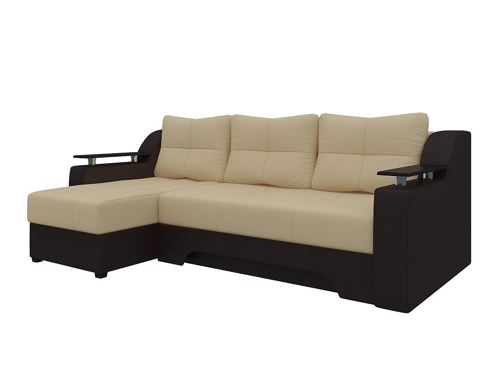 Угловой диван Сенатор Бежево-Коричневый Левый, еврокнижка, 245х150х71 см, с ящиком для белья