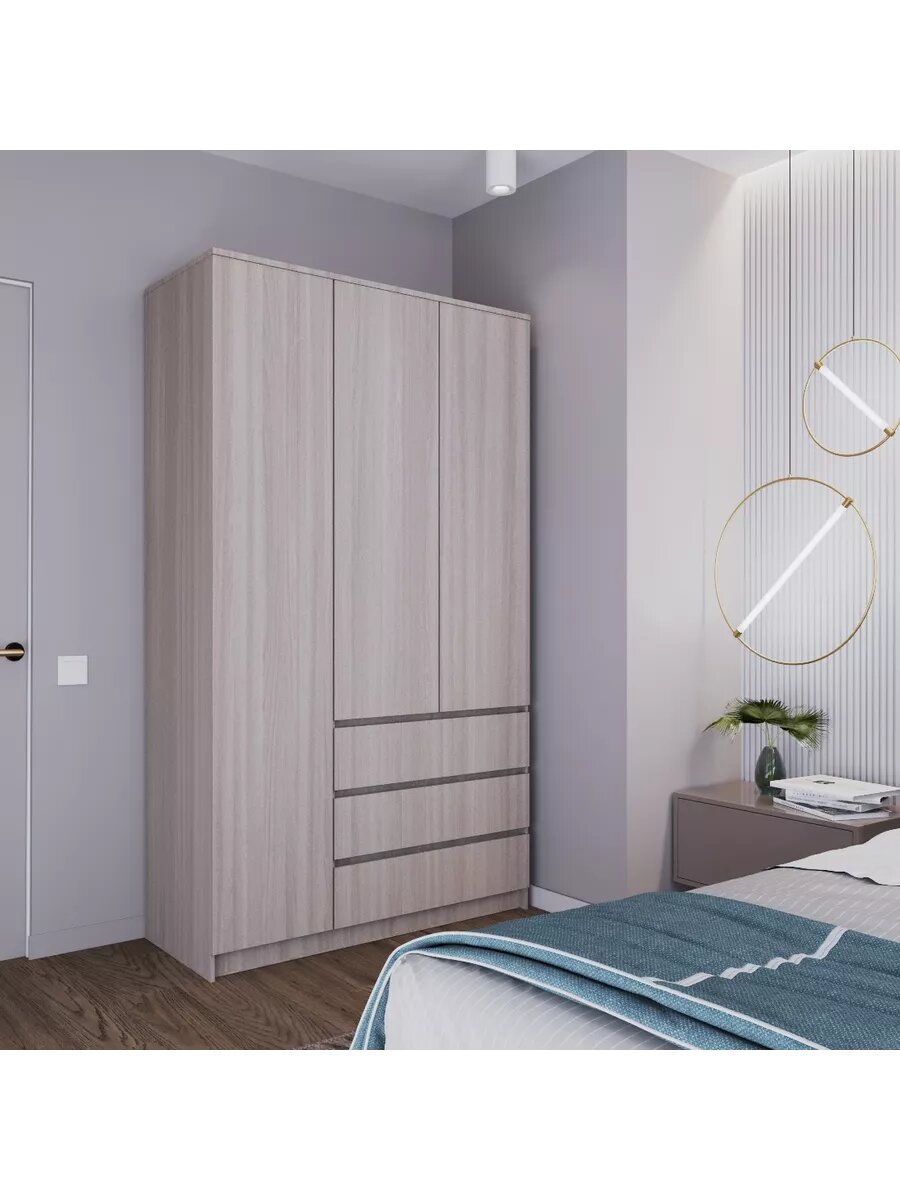 Шкаф для одежды КМЗ, ЛДСП, шариковые направляющие, 3 двери, 6 полок