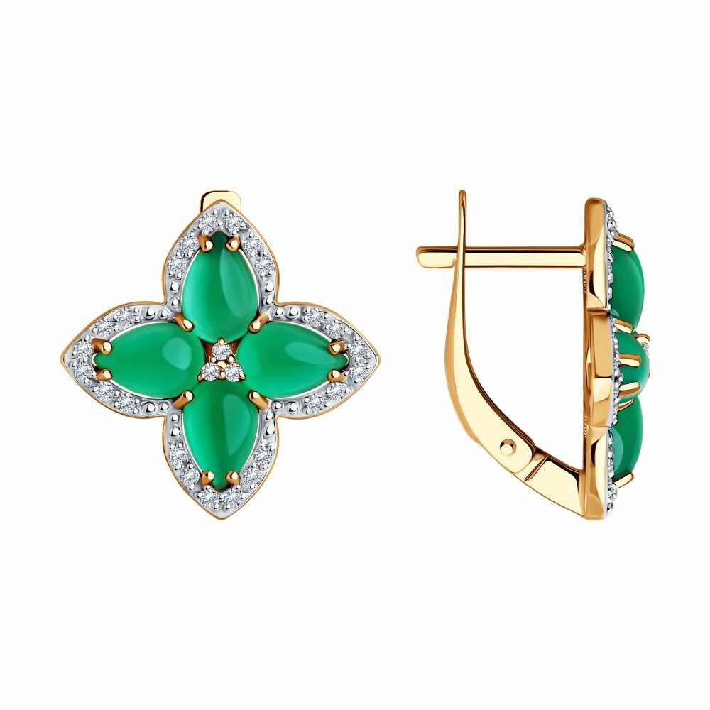 Серьги, красное золото, 585 проба, агат, фианит