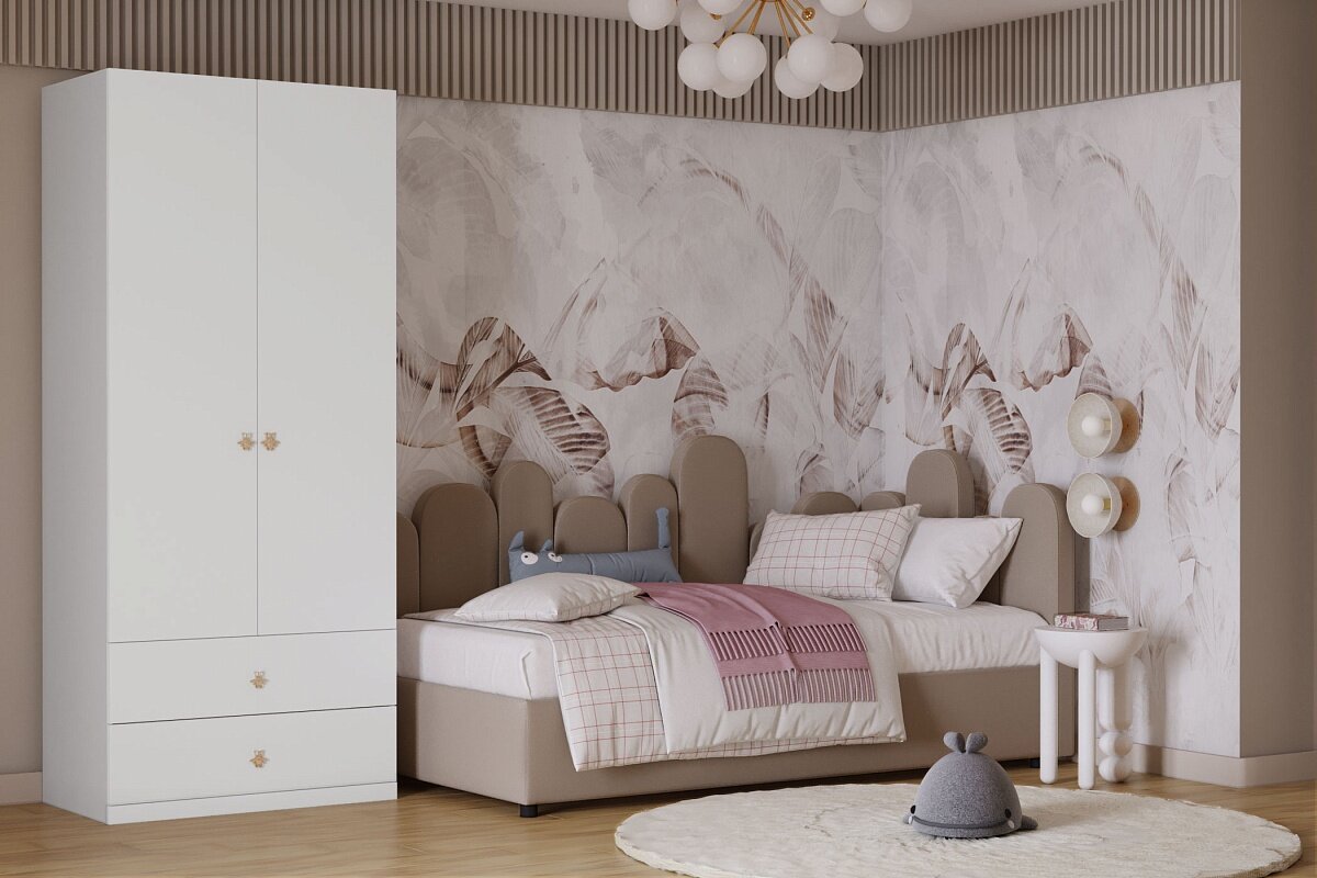 Шкаф распашной МебельЛэнд24 Скарабей Mini - 2.2 Белый 90x52x210 для одежды двухдверный с 2 ящиками