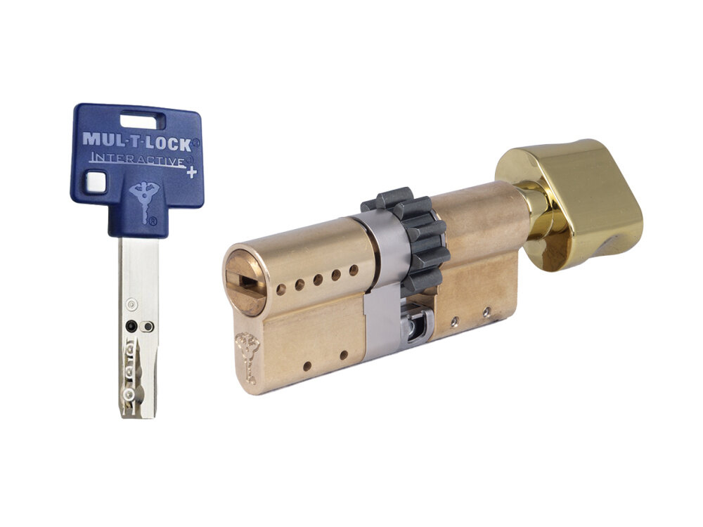 Цилиндр Mul-t-Lock Interactive+ ключ-вертушка 115мм (размер 55х60В мм) - Латунь, Шестеренка (5 ключей)