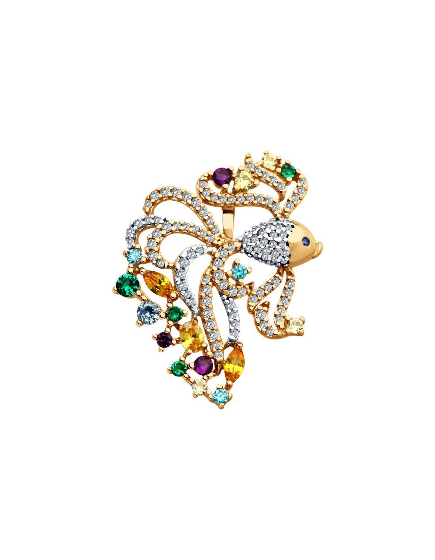 Подвеска, серебро, 925 проба, золочение, фианит