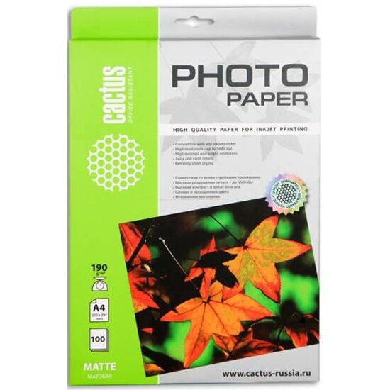 Фотобумага Cactus CS-MA4190100 A4/190г/м2/100л. матовое для струйной печати