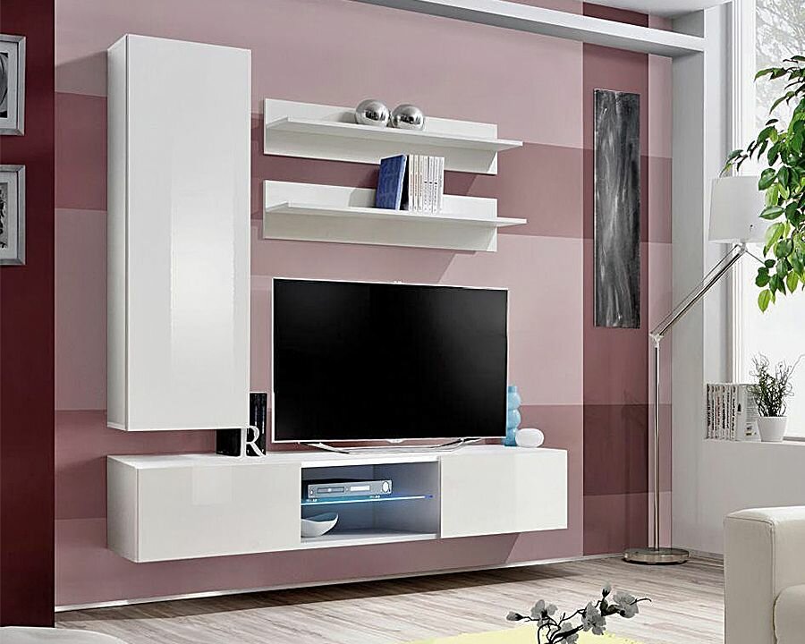 Гостиная Лана 1.1 белый, фасад белый глянец