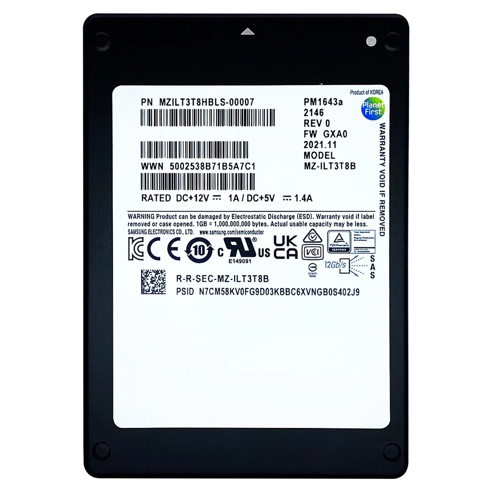 Твердотельный накопитель Samsung PM1643a MZILT3T8HBLS-00007 3.84 TB 2.5" SAS V-NAND