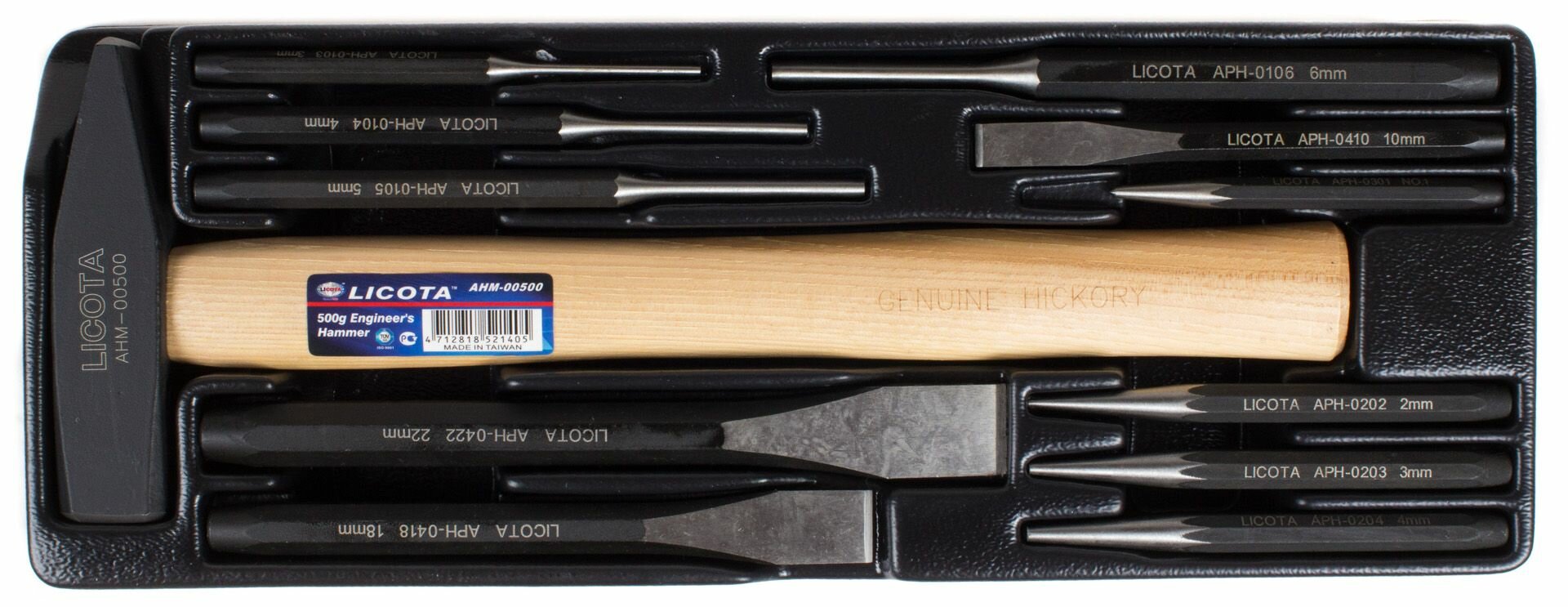 Набор ударно-режущего инструмента с молотком 500 г, 12 пр, в ложементе, ACK-384103