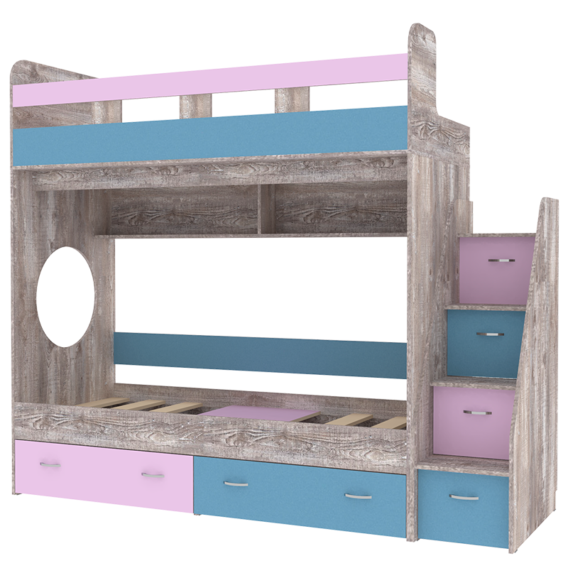 Двухъярусная кровать Юниор 1 80x160 Бетон Ирис Синий