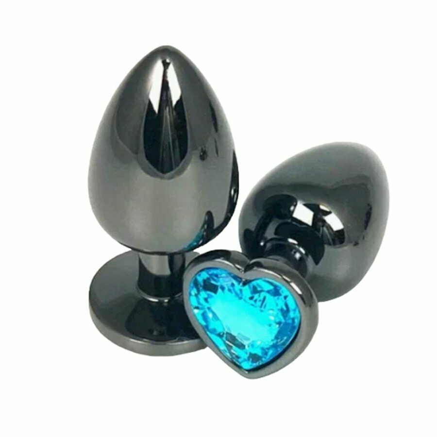 Графитовая анальная пробка сердце с кристаллом, размер М
