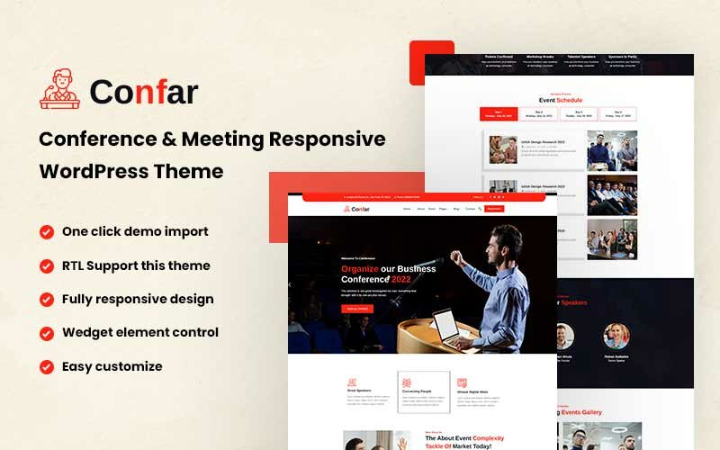 Подарочный сертификат на Шаблон для сайта Вордпресс с демоконтентом Confar - Conference WordPress Theme