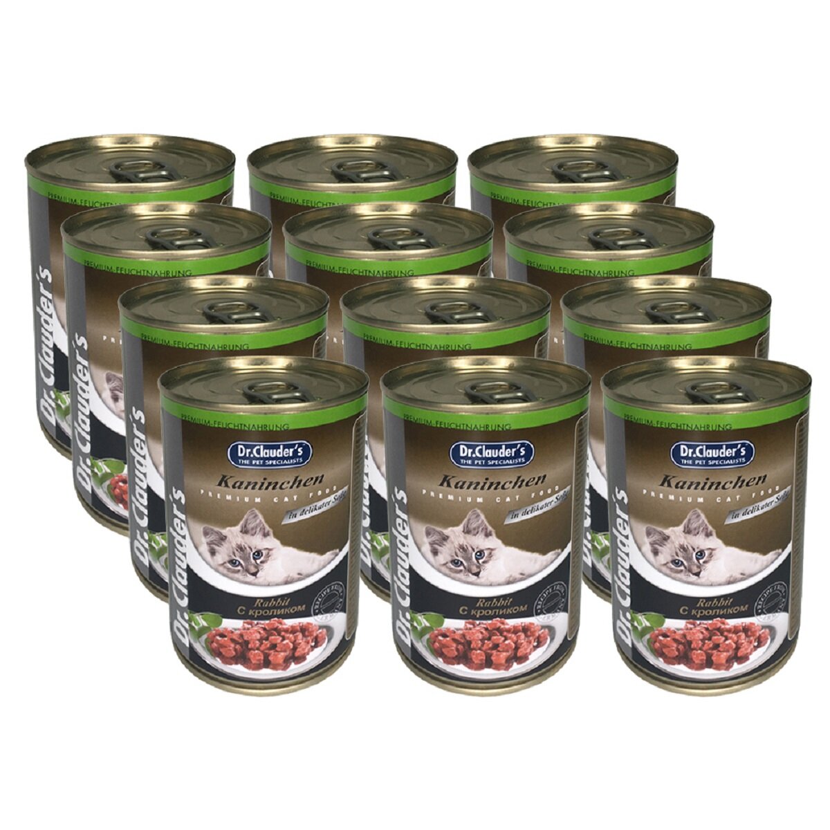Dr. Clauder's Корм консервированный для взрослых кошек, С кроликом, кусочки в соусе, 415г (12 штук)