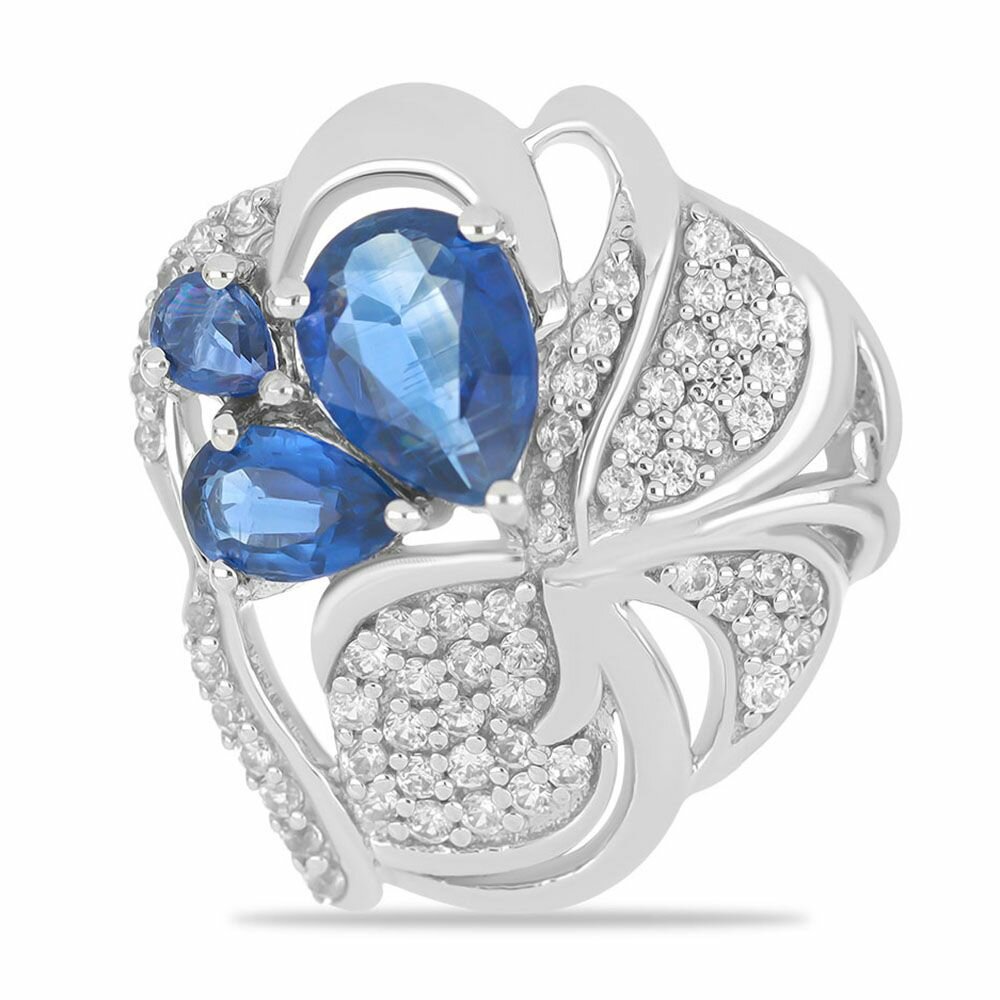 Кольцо, серебро, 925 проба, родирование, кианит, циркон