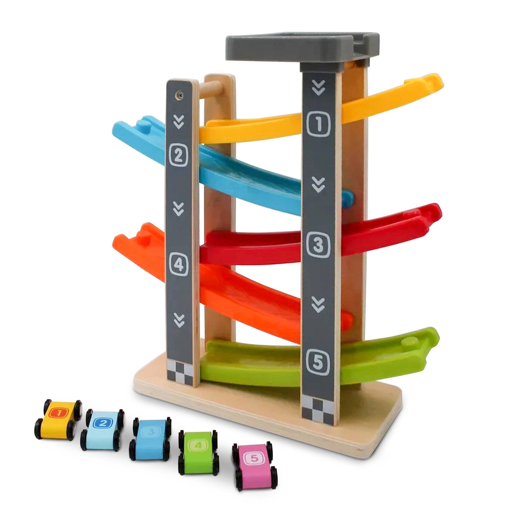 Трасса для машинок деревянная, 5 уровней и съемная парковка