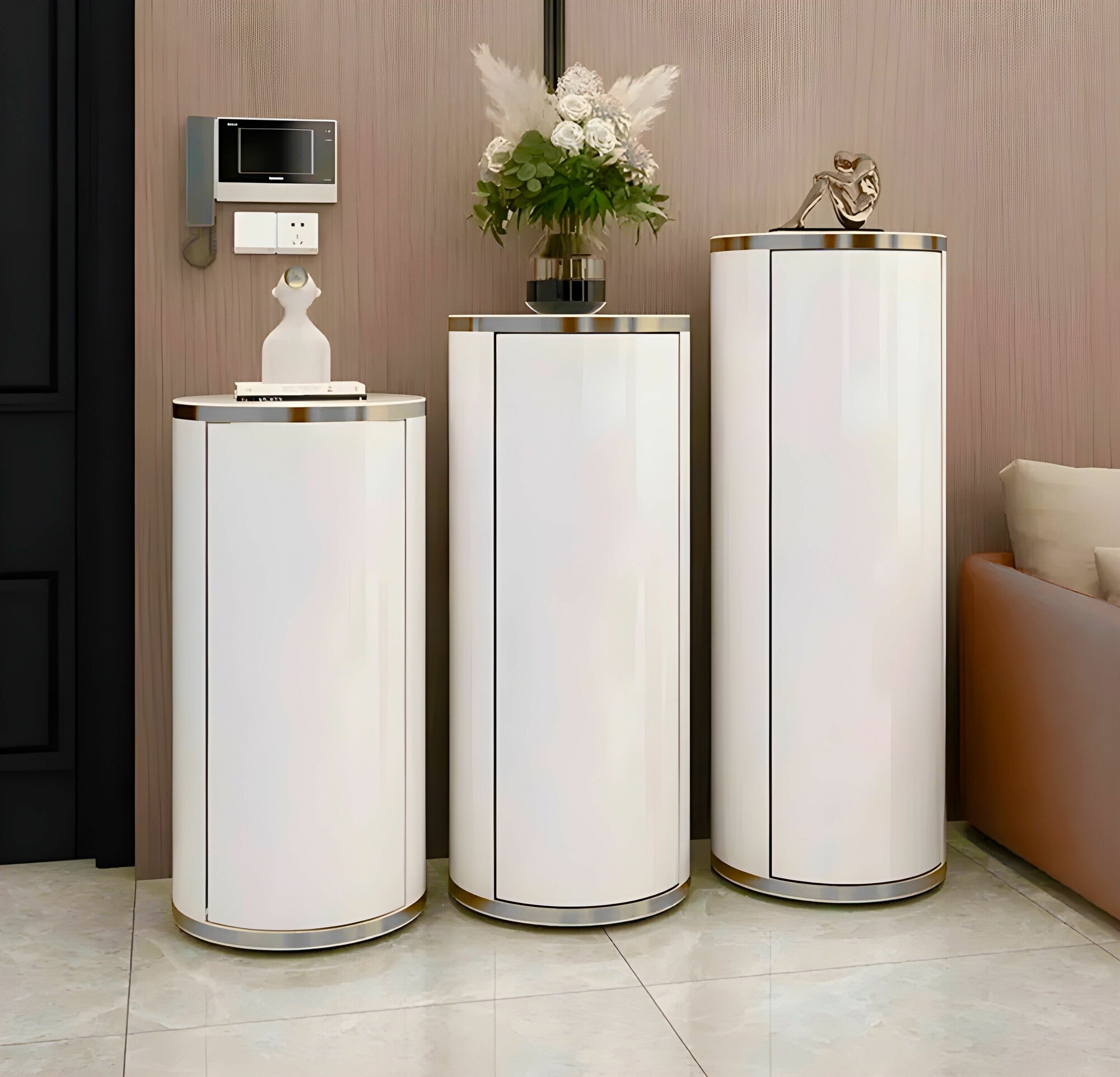 Дизайнерская обувница TOKYO CHROME с вращением 360 градусов,105 см + тач дверь