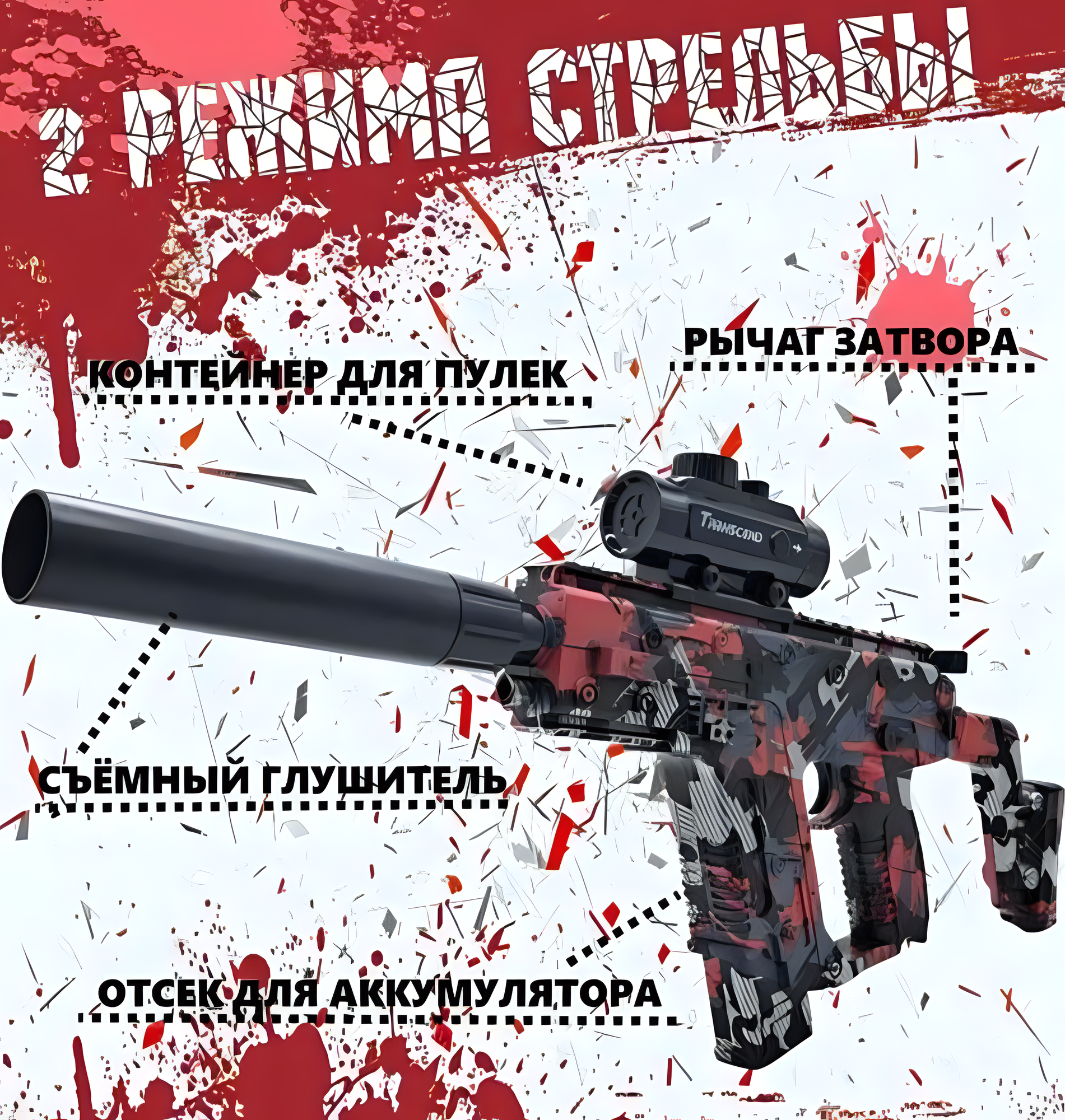 Автомат Kriss Vector стреляет орбизами Orbeez gun, красный