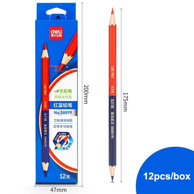 Карандаш Deli HB двойной цвет красный синий 1box-Pencil