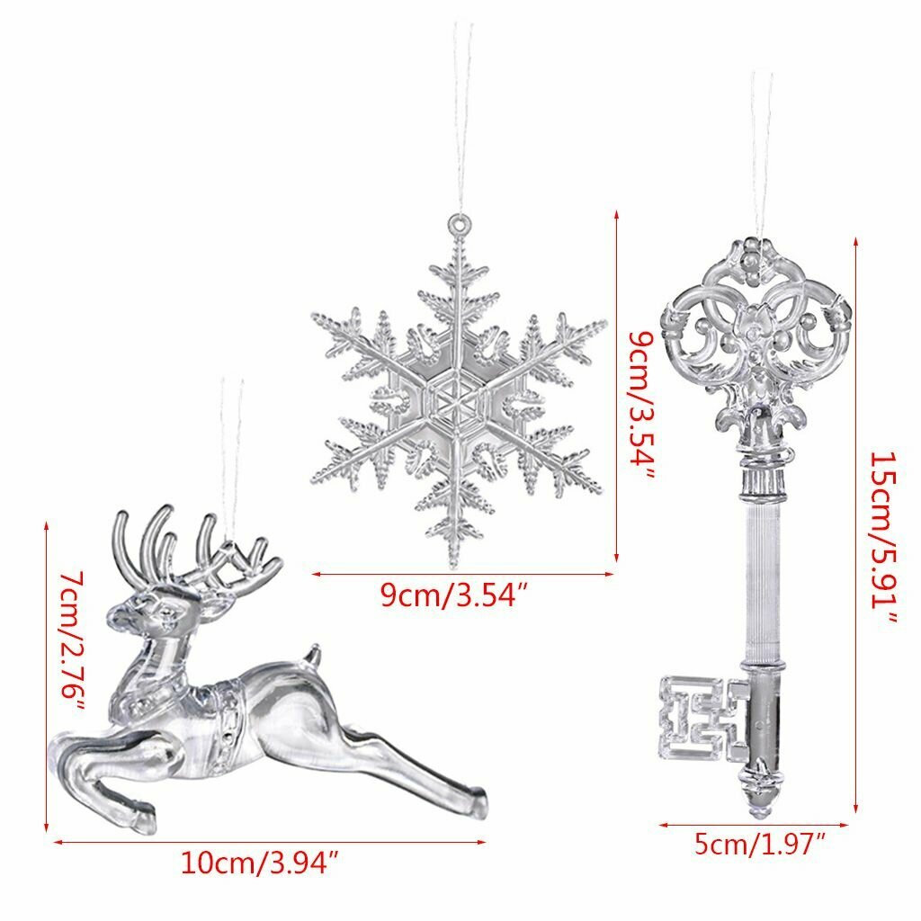 Упаковка из 4 штук, украшение рождественской елки, рождественская прозрачная подвеска в виде снежинки-кулон с летающим оленем