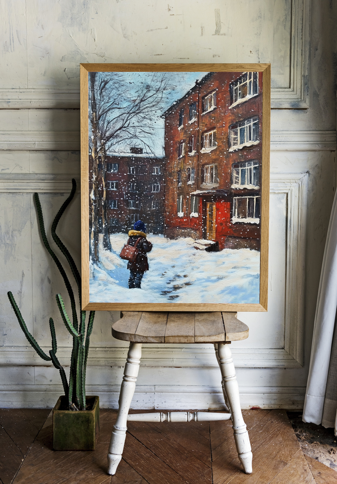 Постер "Зимний дворик в городе" 50x70 без рамы