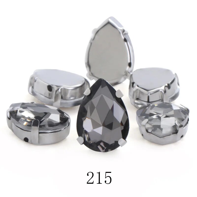 Стразы капли стеклянные серебристые для декора Серебряный, 13x18mm 20pcs, 215 Black Diamond