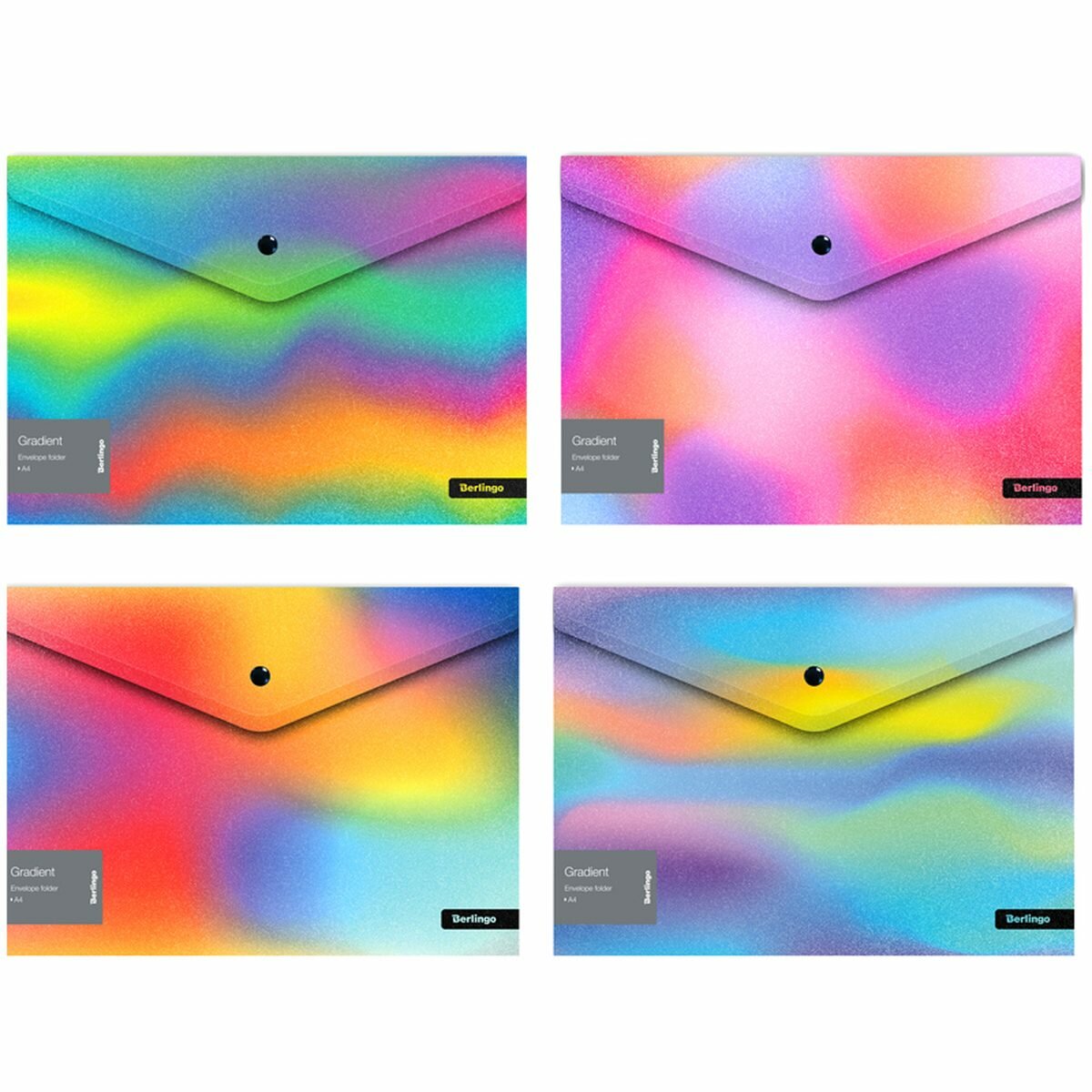 Папка-конверт на кнопке Berlingo Gradient (А4, 180мкм, пластик) с рисунком, глиттер-эффект, 4шт. (EFG_A4970)