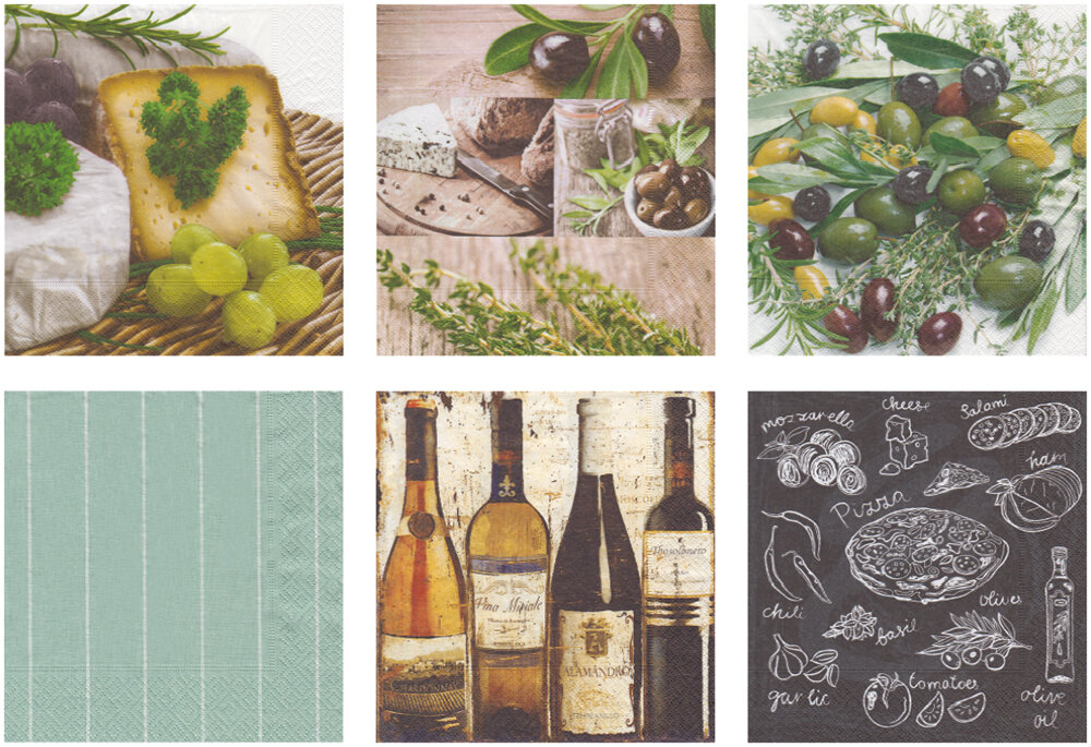 Love2art" салфетки бумажные ассорти 3х слойные SDD 33 x 33 12 шт. Набор №1216-07 "Bon Appetit!