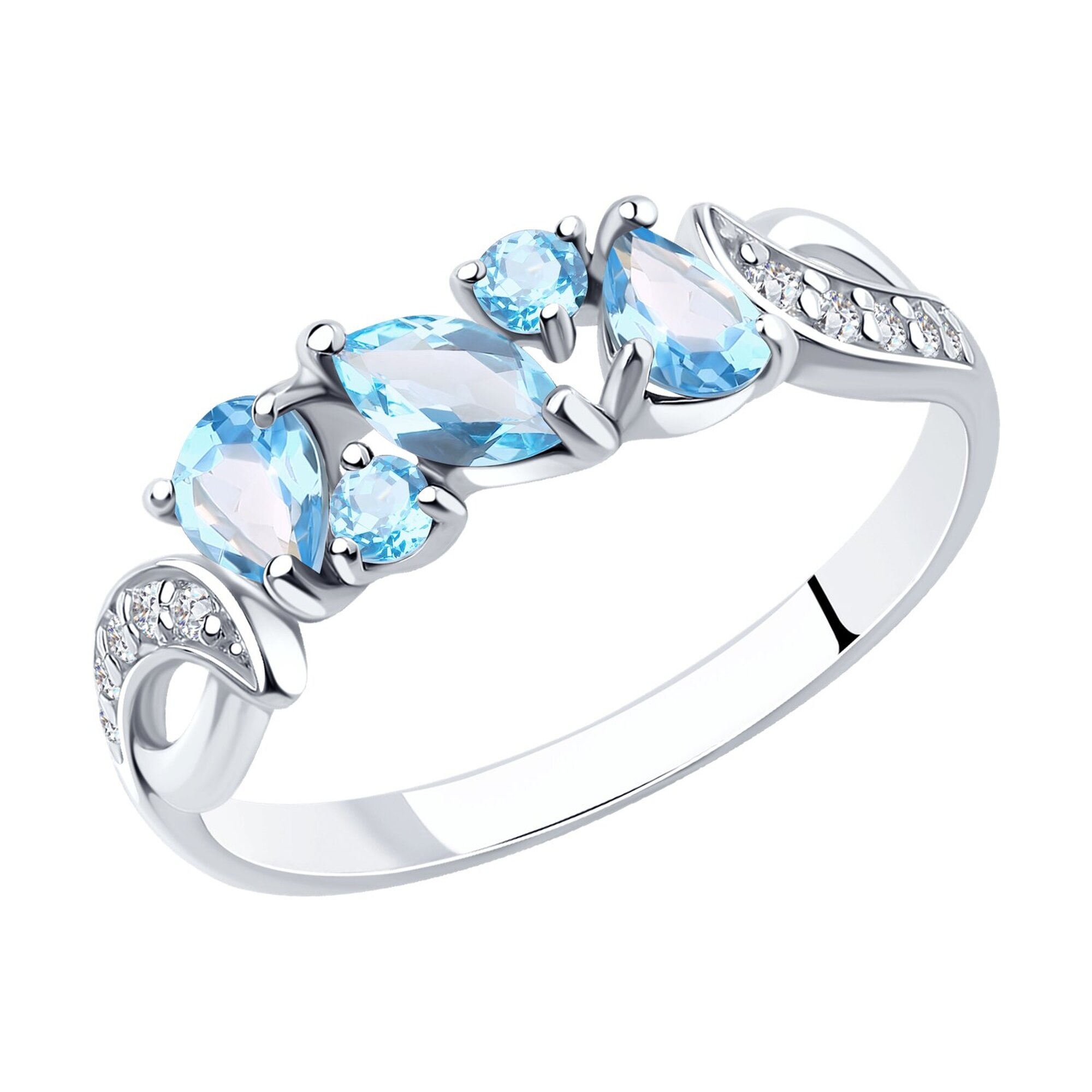 Кольцо, серебро, 925 проба, родирование, фианит, топаз