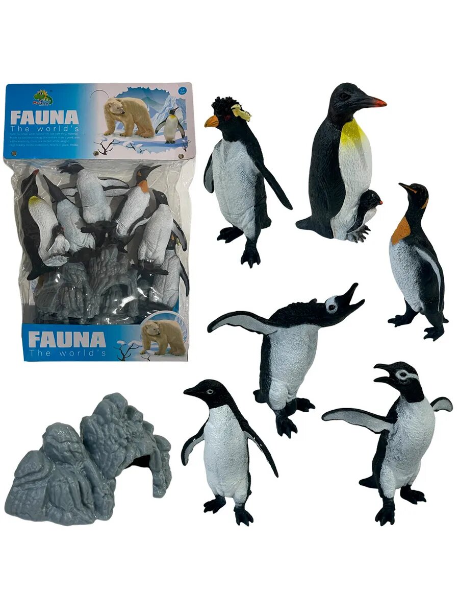 Набор фигурок "Виды пингвинов", 6 шт + гора