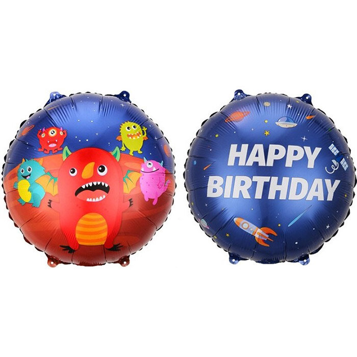 Воздушный шар из фольги. Круг, Космические монстрики, С Днем Рождения! (18'/46 см, CHN)