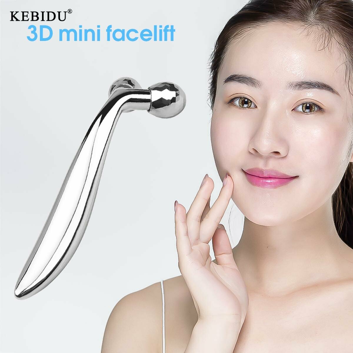Kebidu 3D-роликовый массажер Y-образной формы с вращением на 360 градусов для подтяжки лица, удаления морщин, косметический инструмент для ухода за кожей - серебристый
