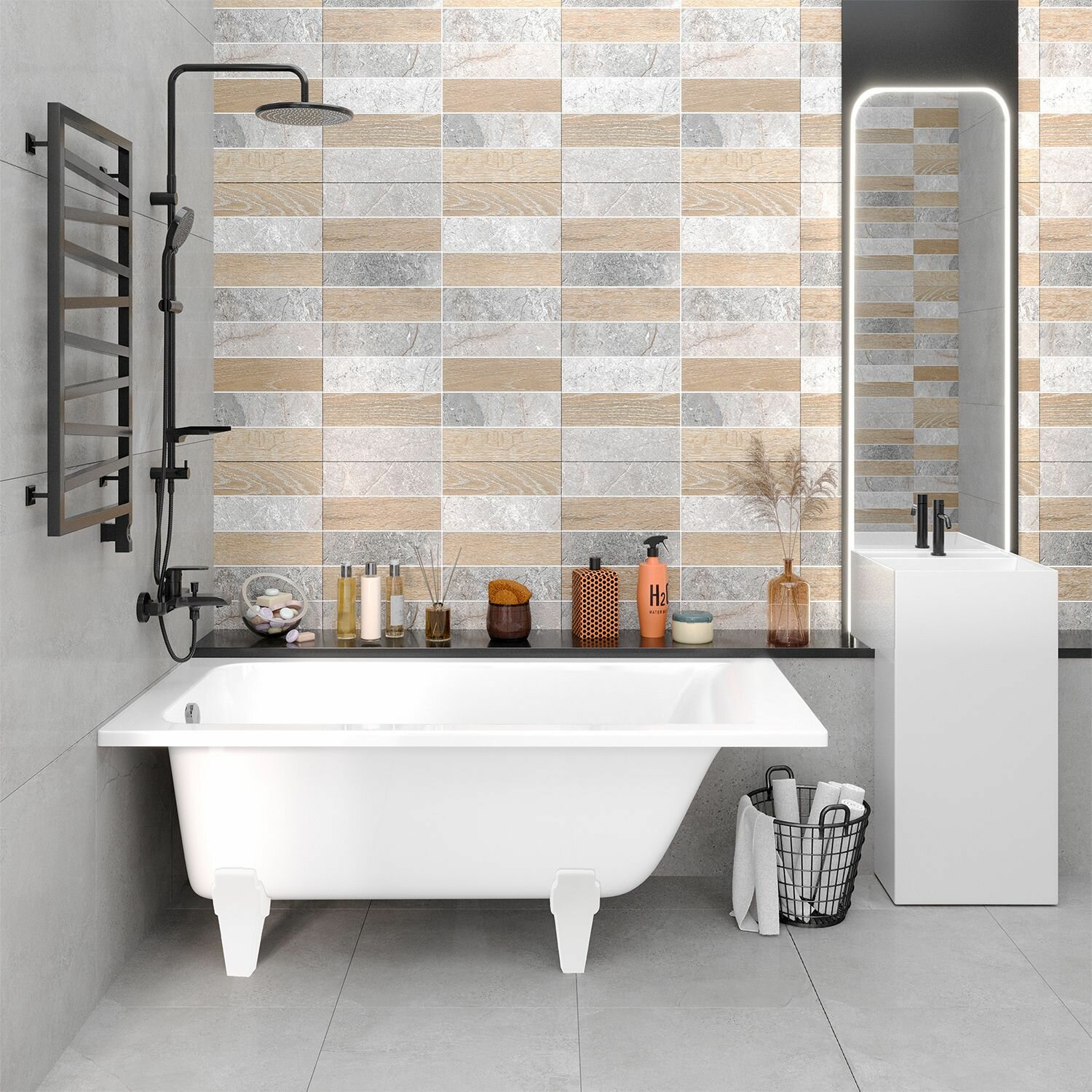 Ванна Aqua de Marco MALTA, белая, литьевой мрамор, 170x80х62 см, с белыми каменными ножками