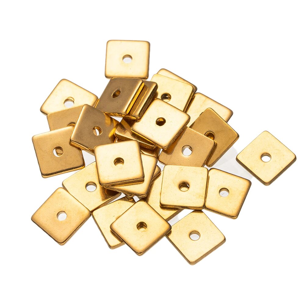 50 шт. Плоские квадратные бусины-разделители из нержавеющей стали 8mm, Golden