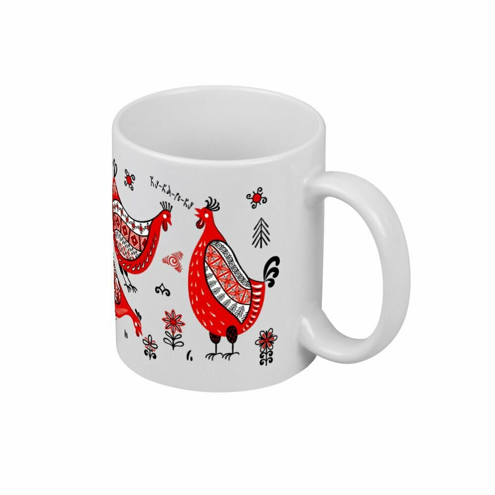 Кружка Курочки и петух в стиле мезенской росписи(к)