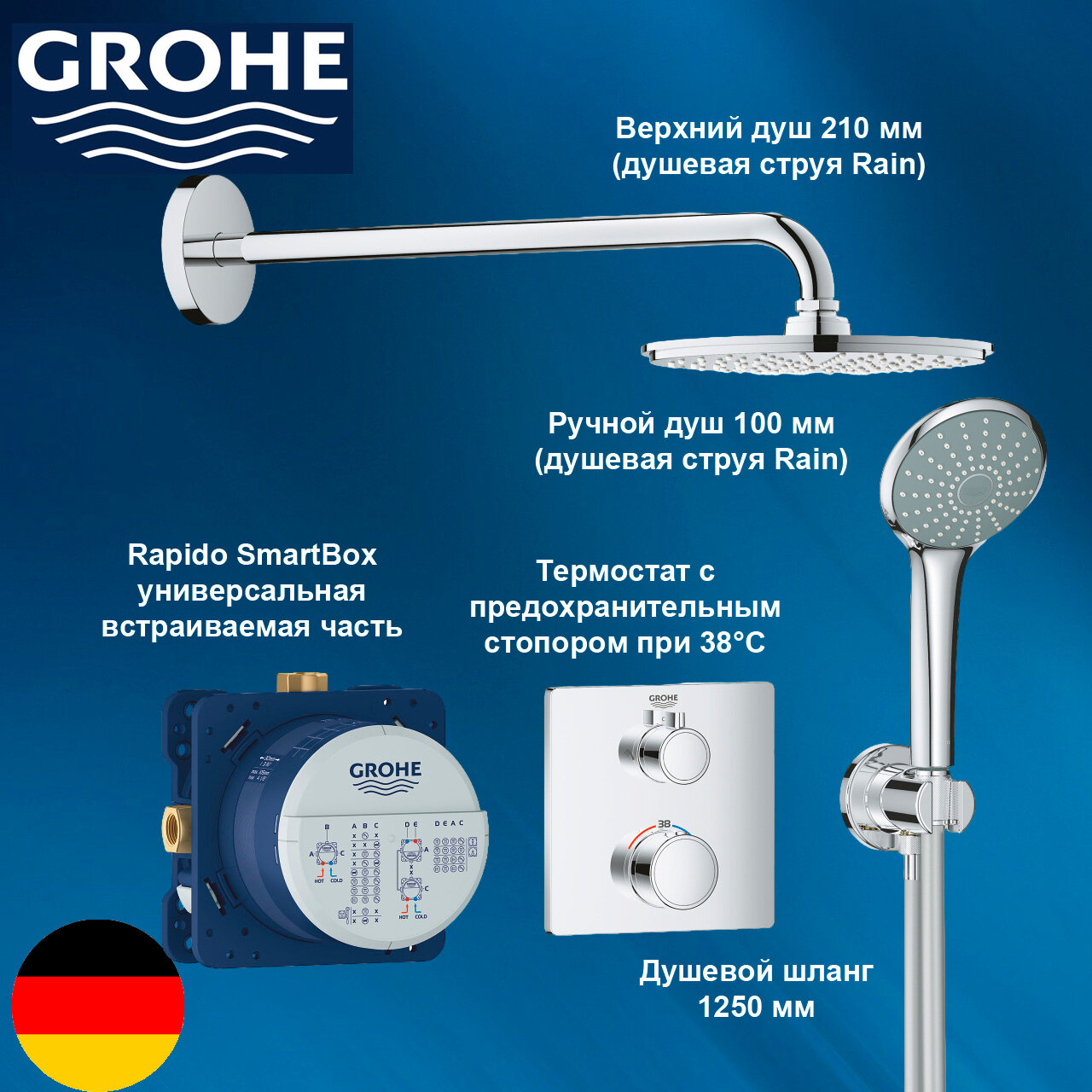 34734000 GROHE Grohtherm Душевая система с термостатом встроенным, цвет: хром