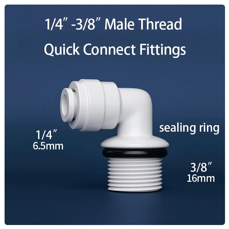 Пластиковый угловой фитинг для обратного осмоса 1/4" 3/8" 4