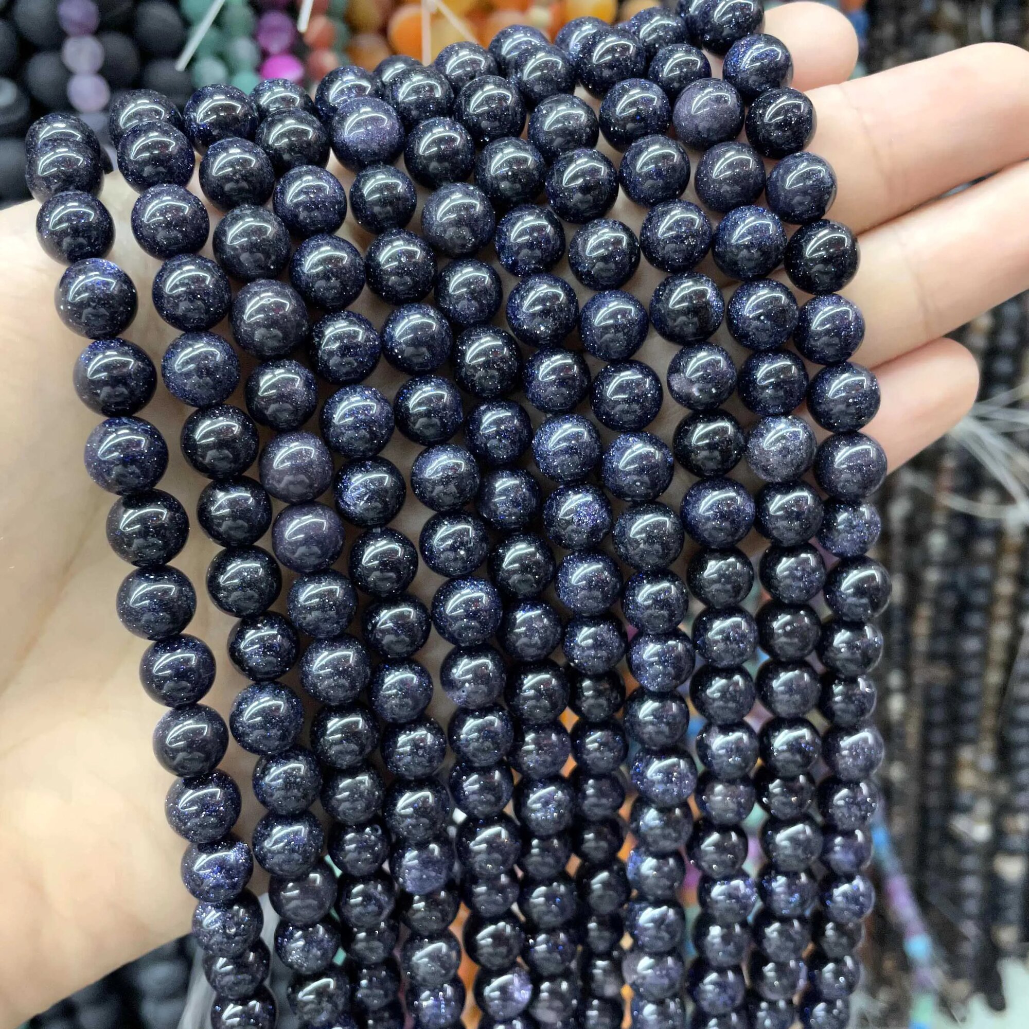 Бусины из натуральных камней SYSRXLR Фиолетовый, 8mm 45pcs beads, Blue Sand Stone