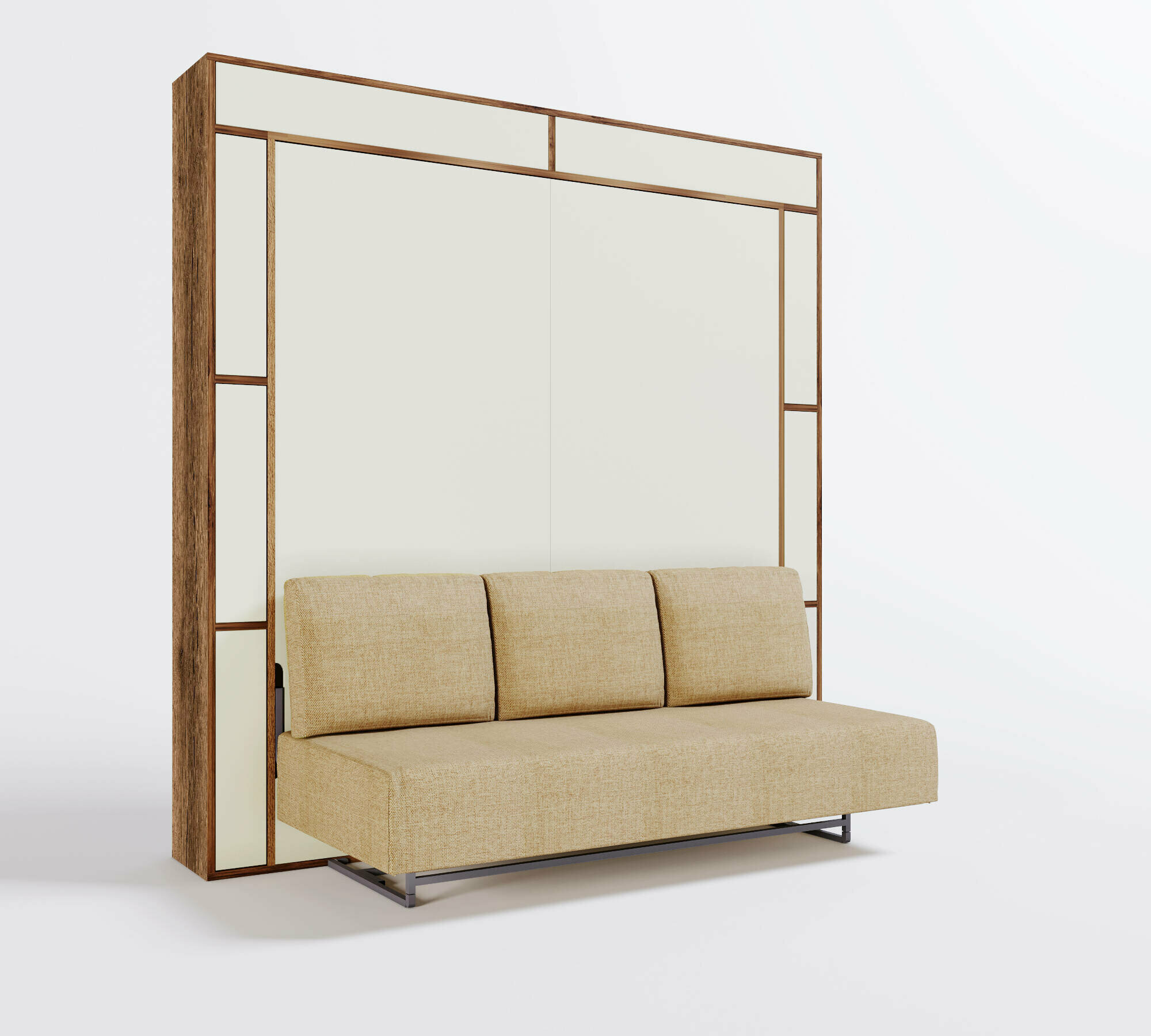 Шкаф кровать-трансформер с диваном Летто Пуф 1800 Форма с расширенными полками Лайт Янтарь