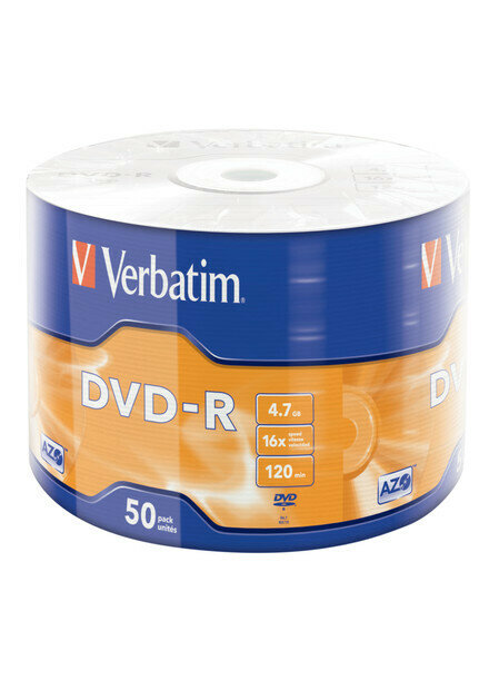 Диски для записи DVD-R Verbatim Matt Silver, 4.7 ГБ, 16x, Cake box, 50 шт (43788)