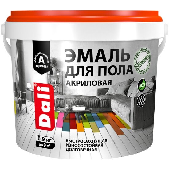 Эмаль для пола Dali , акриловая, полуглянцевая, база C, бесцветная, 0,9 кг