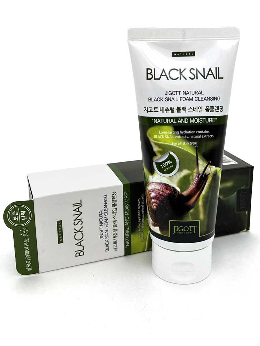 Jigott Пенка для умывания с муцином черной улитки Natural Black Snail Foam Cleansing, 180 мл