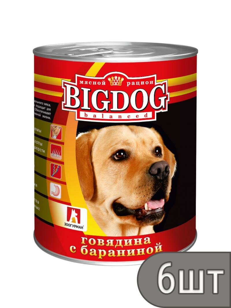 Зоогурман Набор 6 шт Консервы для собак "BIG DOG" Говядина с бараниной, 850г 5.1 кг