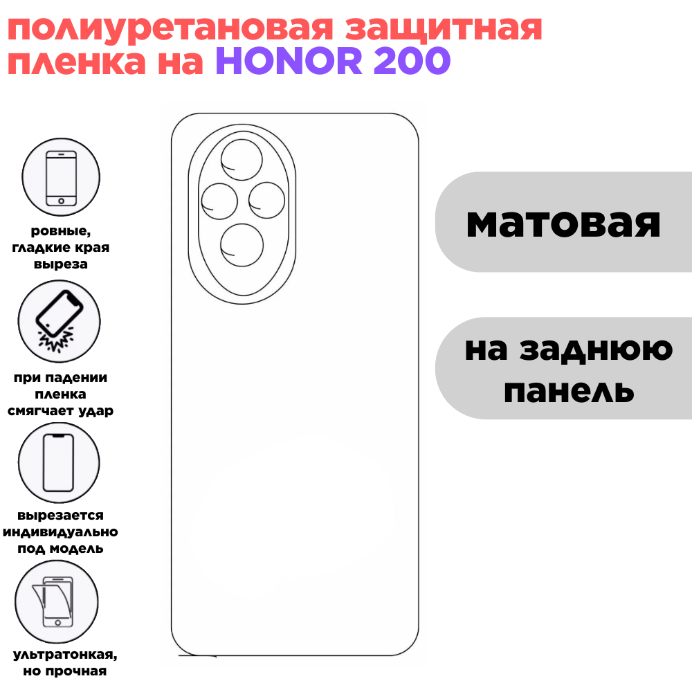 Задняя панель. Гидрогелевая полиуретановая защитная пленка для HONOR 200, матовая