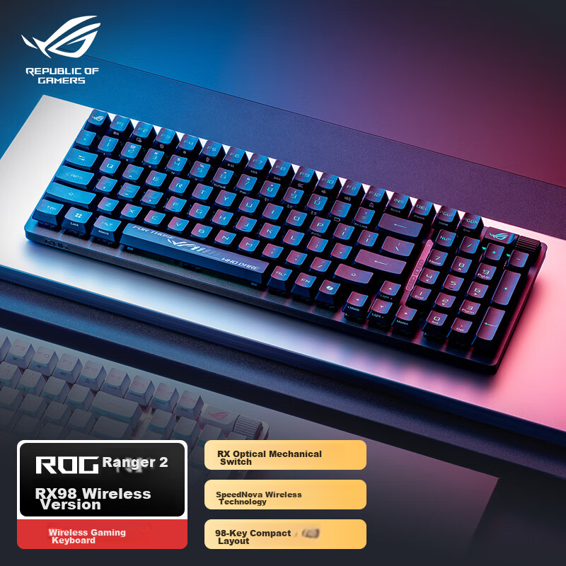 Беспроводная механическая клавиатура ROG Ranger 2 RX 98, черная, 96 клавиш, RX Blue Switch, RGB PBT Version