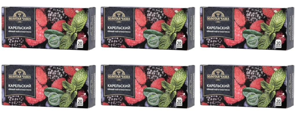 Золотая Чаша чай Карельский мята, брусника 20 пакетиков 6 упаковок