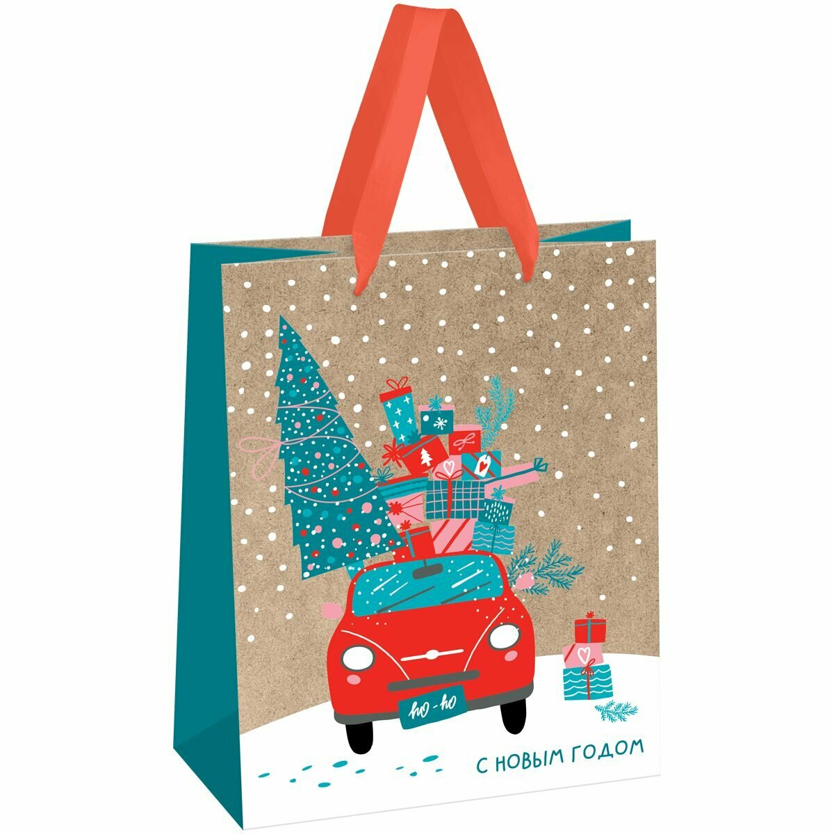 Пакет подарочный 18x23x10см MESHU "New year", фольга, блестки, выборочный лак, крафт (MS_61633), 144 уп.