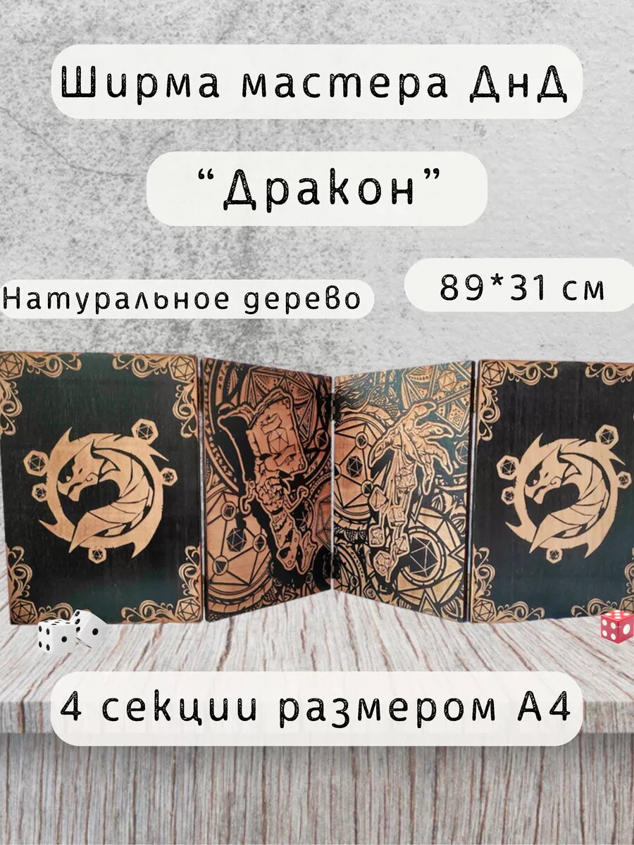 Ширма мастера ДнД 4 секции "Дракон", подарок гм