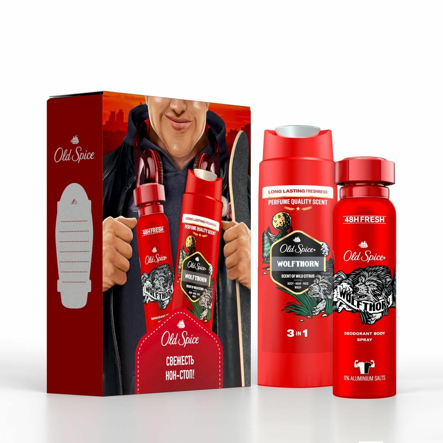 Подарочный набор Old Spice Wolfthorn дезодорант-спрей, 150 мл, гель для душа 3 в 1, 250 мл