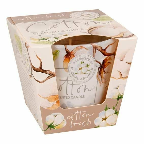 Свеча ароматическая Bartek Candles в стакане, аромат "Хлопок", вес 115 г, упаковка - картонная коробка