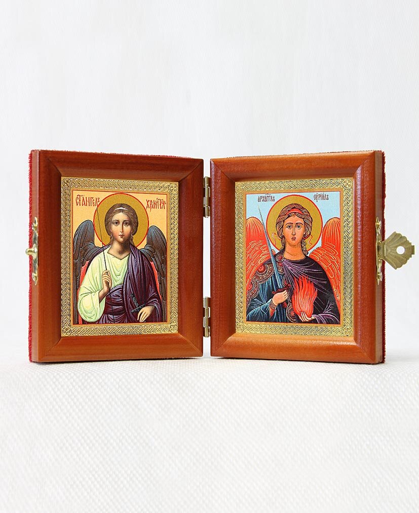 Складень именной "Архангел Уриил - Ангел Хранитель (лик № 005)", из двух икон 8*9,5 см