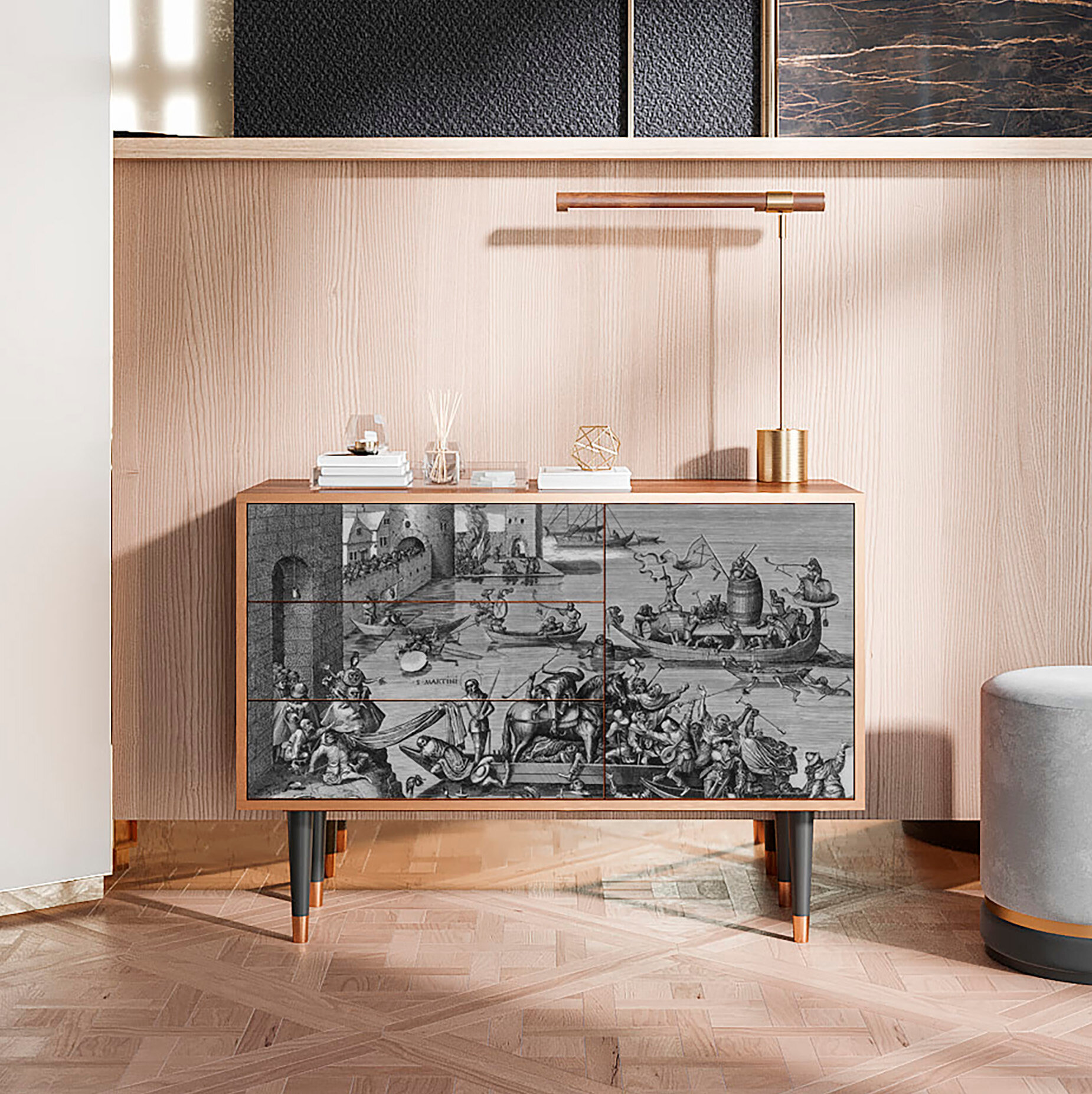 Комод - STORYZ - S3 Saint Martin With His Horse in a Ship by Pieter Breugel, Размер - 115 x 84 x 41 см, Цвет корпуса - , Орех