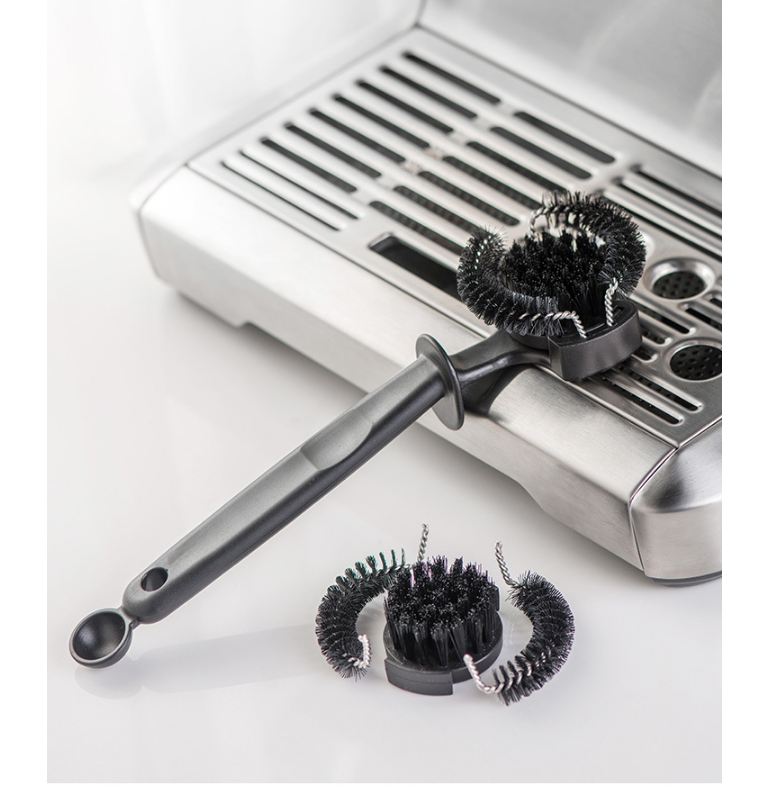 Круглая щетка для очистки кофемашин 2в1 MyPads на 51мм с мерной ложкой, черная, идеально подойдет для кофеен, а также для домашнего использования